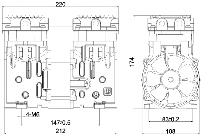 370w Oil Free Air Compressor Head 75LPM Oil Less Compressor For 5L ...
